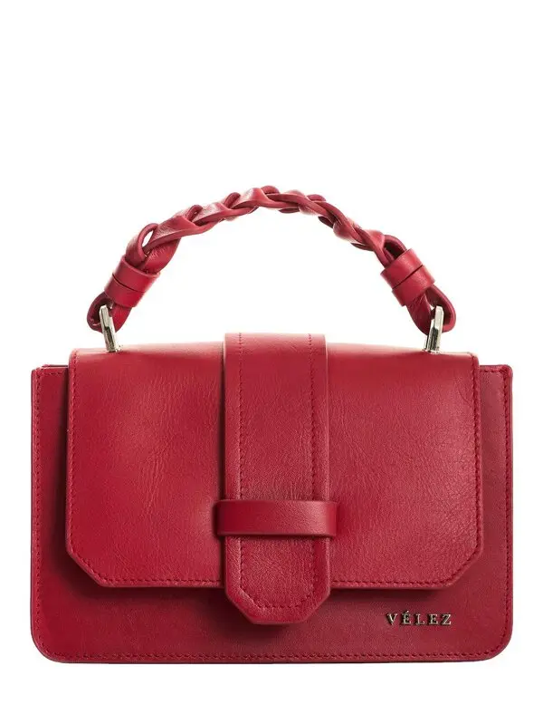 VELEZ Leather Crossbody Bag With Woven Handle - Red