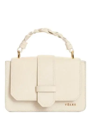 VELEZ Leather Crossbody Bag With Woven Top Handle - White