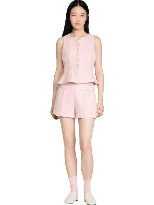 Sandro Sequin Embellished Tweed Hot Pants - Pink