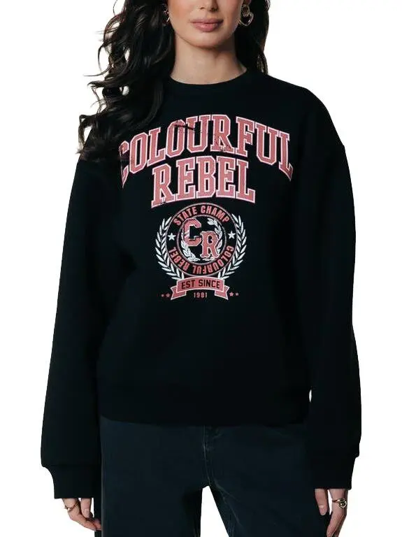 COLOURFUL REBEL Cr Varsity Relaxed Sweat - Black