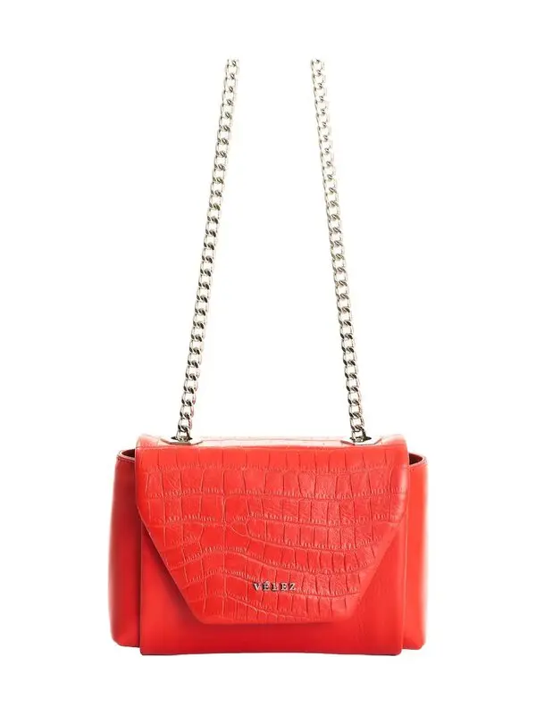 VELEZ Leather Crossbody Bag With Chain Strap - Red