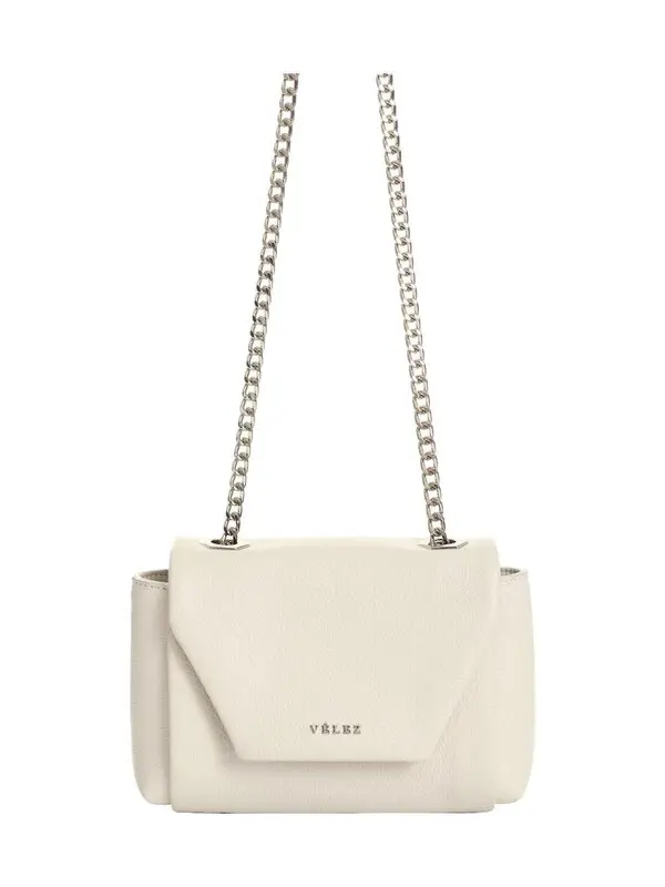 VELEZ Lili Leather Bowling Bag With Chain Strap - White
