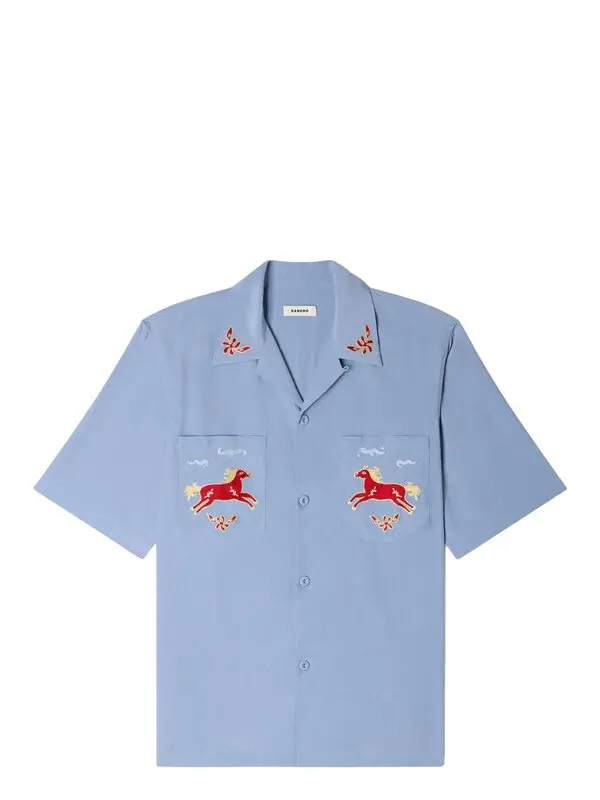 Sandro Embroidered Horse Loose-fit Shirt - Blue