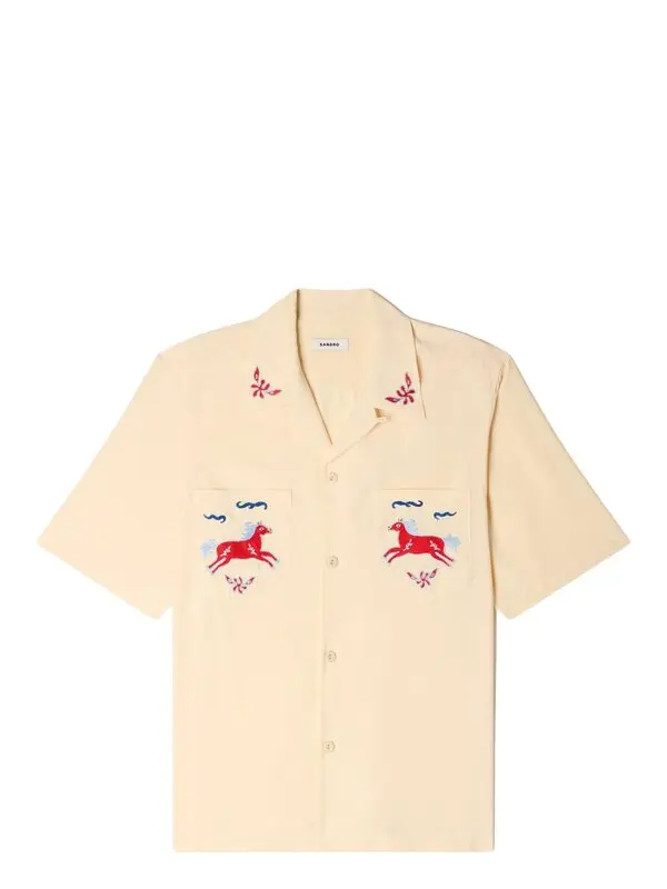 Sandro Embroidered Horse Loose-fit Shirt - Butter Cream