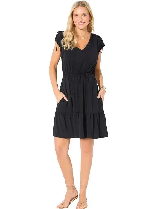 SWIMSUITS FOR ALL Pack & Go Wrinkle-resistant V-neck Short Sleeve Cover-up Dress - Black
