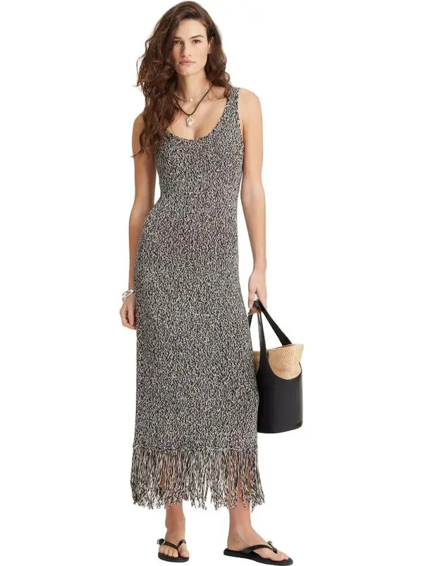Nordstrom Fringe Maxi Sweater Dress - Black- Beige Marl
