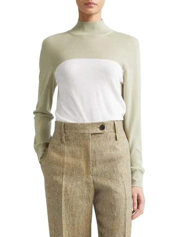 FERRAGAMO Two-tone Wool Turtleneck Sweater - White/sage