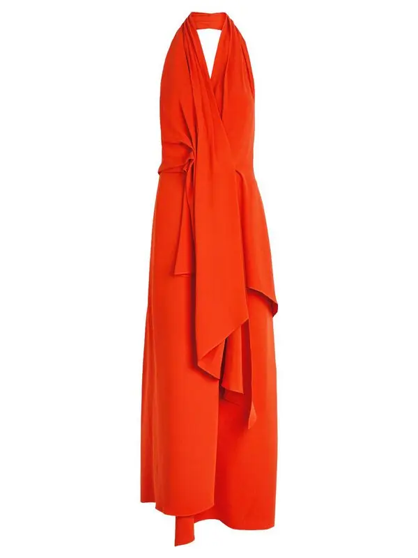 HEIRLOME Draped Halterneck Silk Midi Dress - Orange
