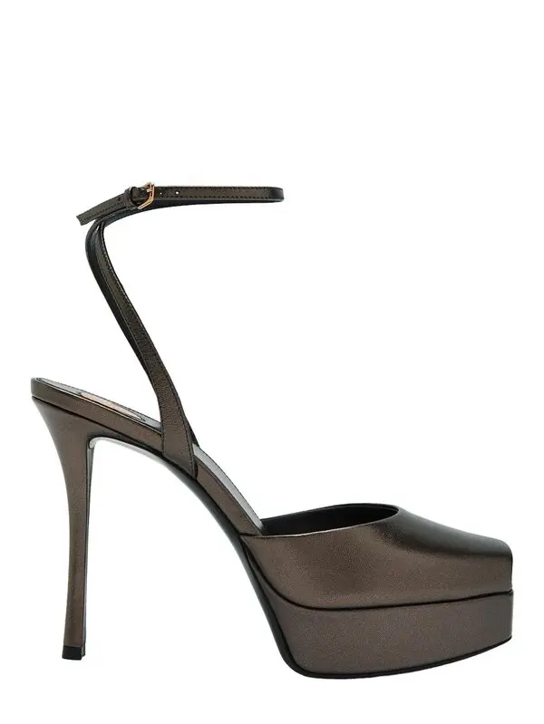 Saint Laurent La Scandale 85 Metallic Leather Sandals - Brown
