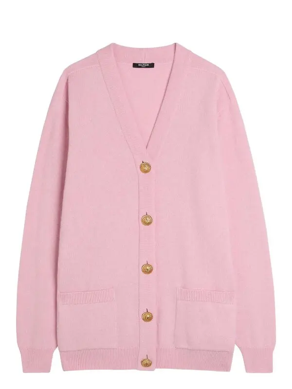 Balmain Wool And Cashmere-blend Cardigan - Rose