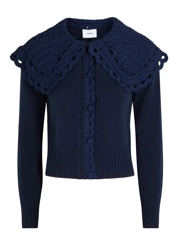Erdem Crochet Collar Wool-blend Cardigan - Navy