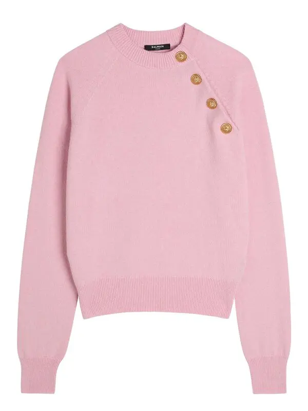 Balmain Embellished Wool And Cashmere-blend Jumper - Rose