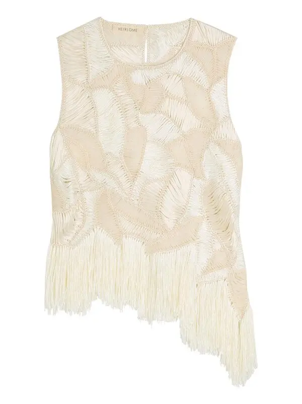 HEIRLOME Asymmetric Fringed Silk Top - Cream