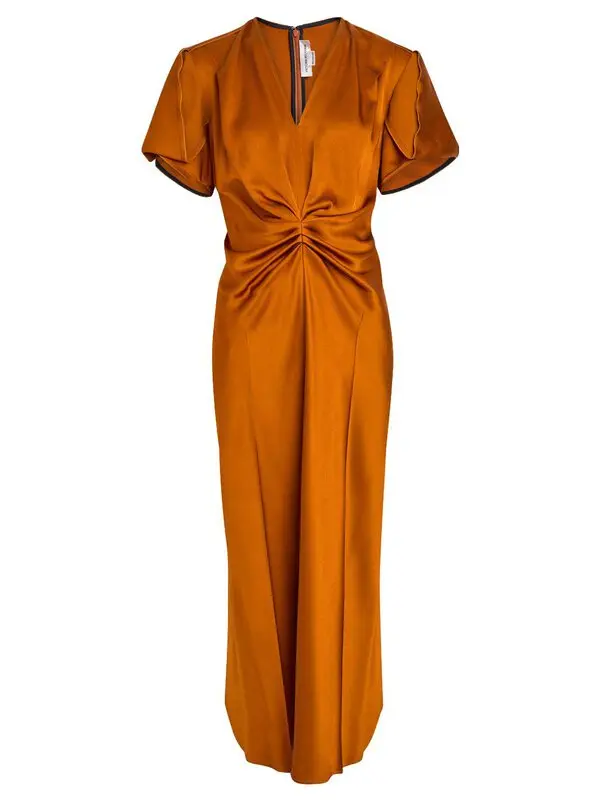 Victoria Beckham Eve Gathered Satin Midi Dress - Bronze