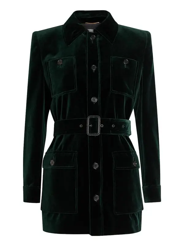 Saint Laurent Belted Velvet Jacket - Green Other