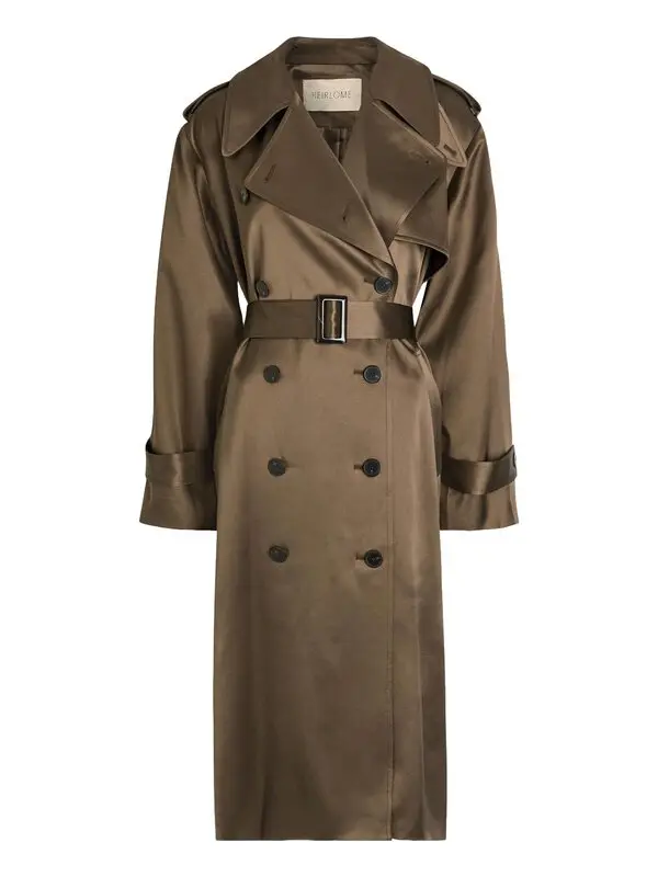 HEIRLOME Maggie Double-breasted Silk Trench Coat - Sage