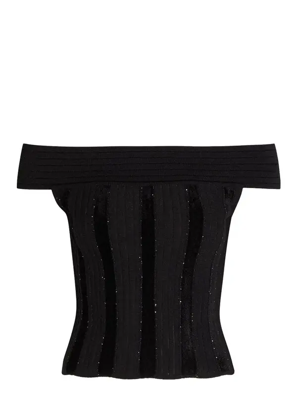 Balmain Sequin-embellished Stretch-knit Top - No Colour