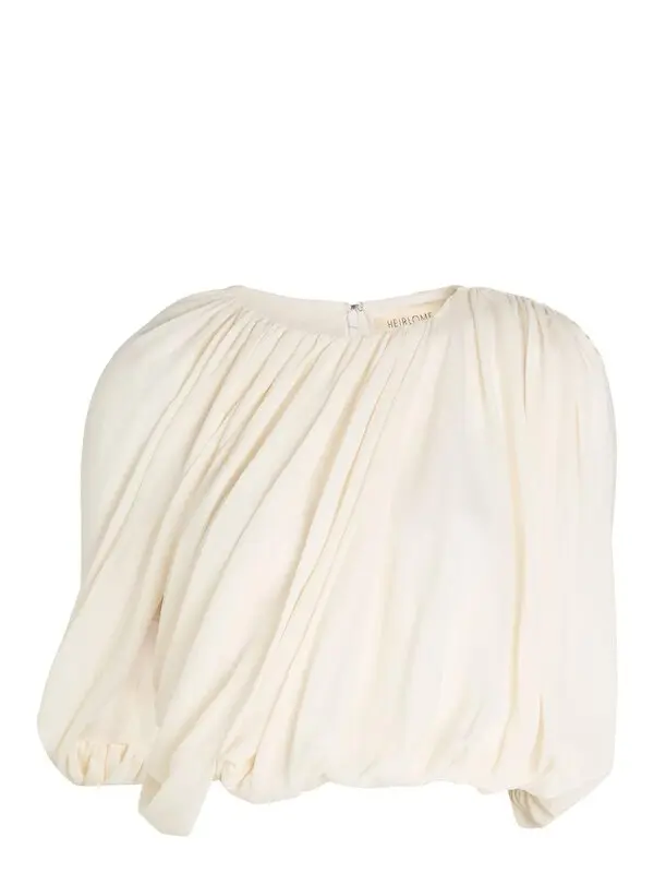 HEIRLOME Marie Asymmetric Draped Silk Crop Top - Ivory