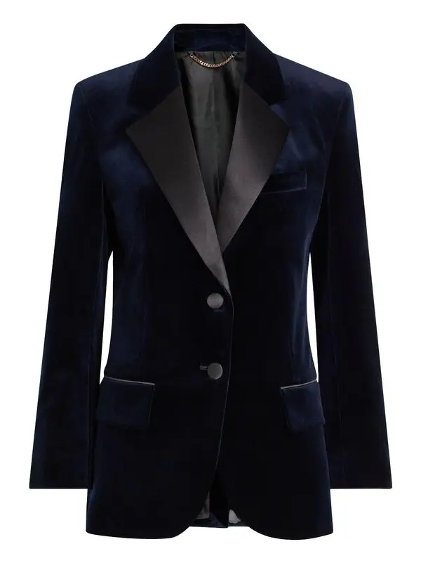 Victoria Beckham Satin-trim Velvet Blazer - Navy