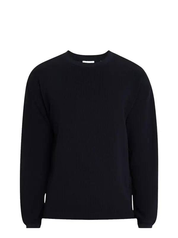FRAME Cotton Waffle Textured Long-sleeve T-shirt - Navy