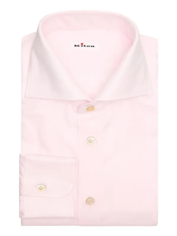 Kiton Micro-herringbone Cotton Dress Shirt - Light Pink