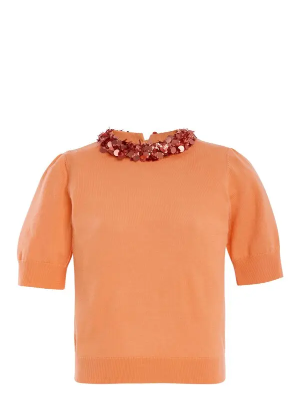 Ulla Johnson Jude Embellished Merino Wool Top - Orange