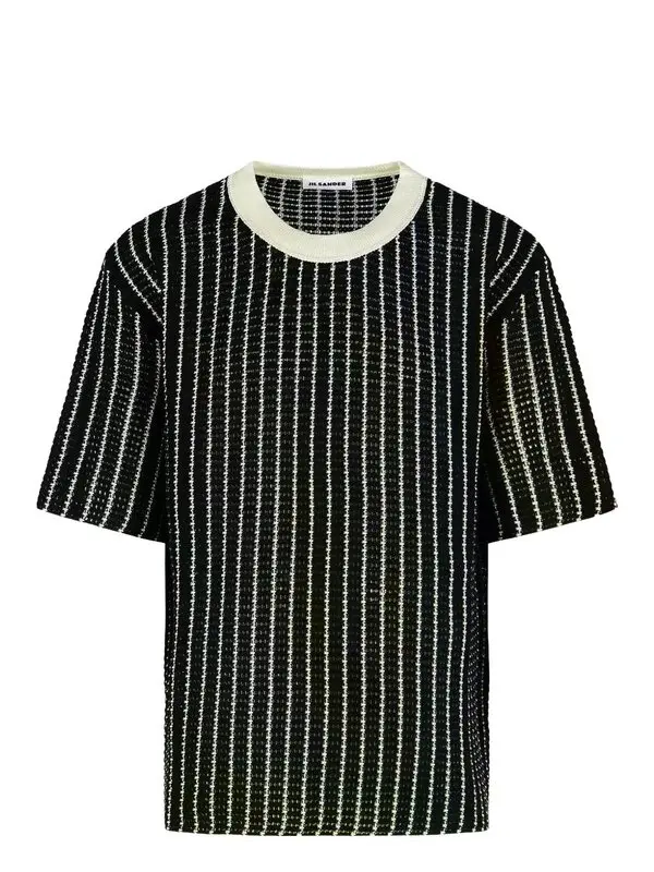 JIL SANDER Crochet Striped T-shirt - Black