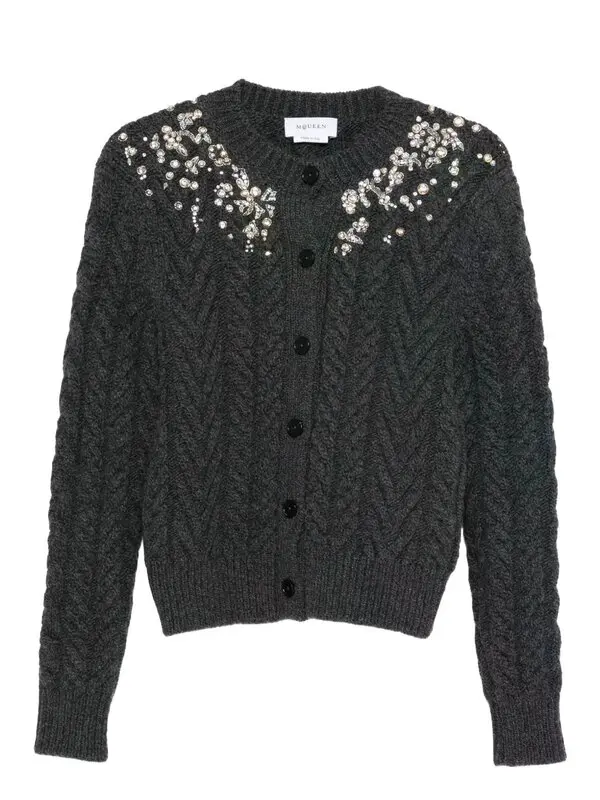 Alexander McQueen Cable-knit Cardigan With Crystal Embellishments - Grey