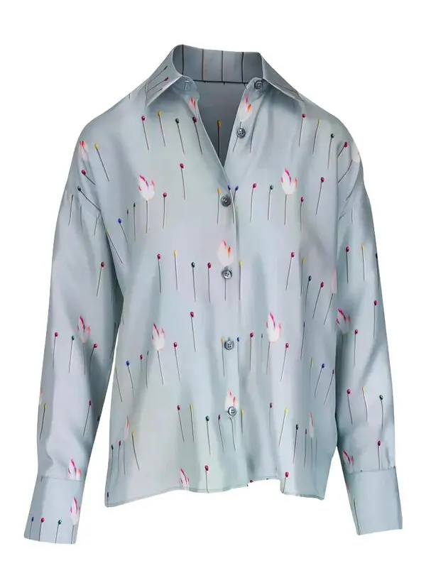 ODEEH Printed Silk Shirt - Blue