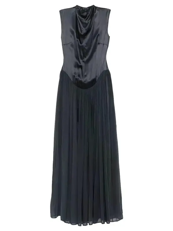 Tove Gathered Silk Maxi Dress - Black