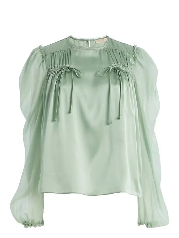 Ulla Johnson Odette Chiffon And Satin Top With Drawstring Detail - Green