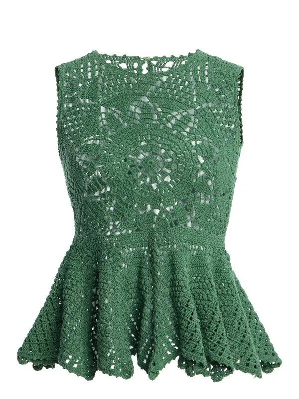 Ulla Johnson Cora Hand-crocheted Cotton Peplum Top - Green