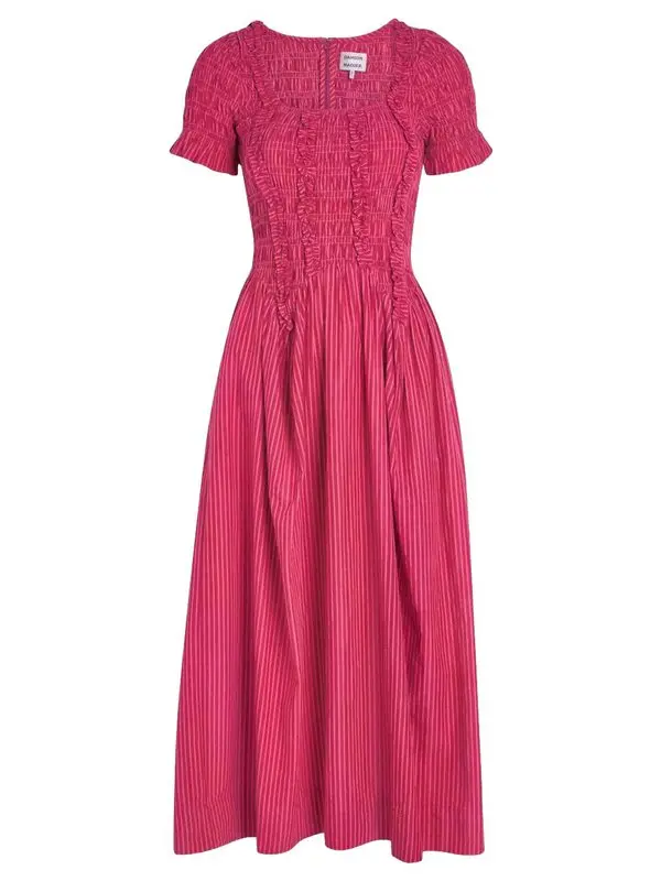 DAMSON MADDER Raphaela Striped Ruffled Dress - Pink