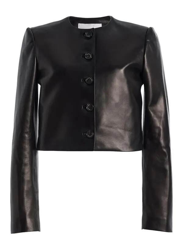 Brandon Maxwell The Ryder Cropped Leather Jacket - Black