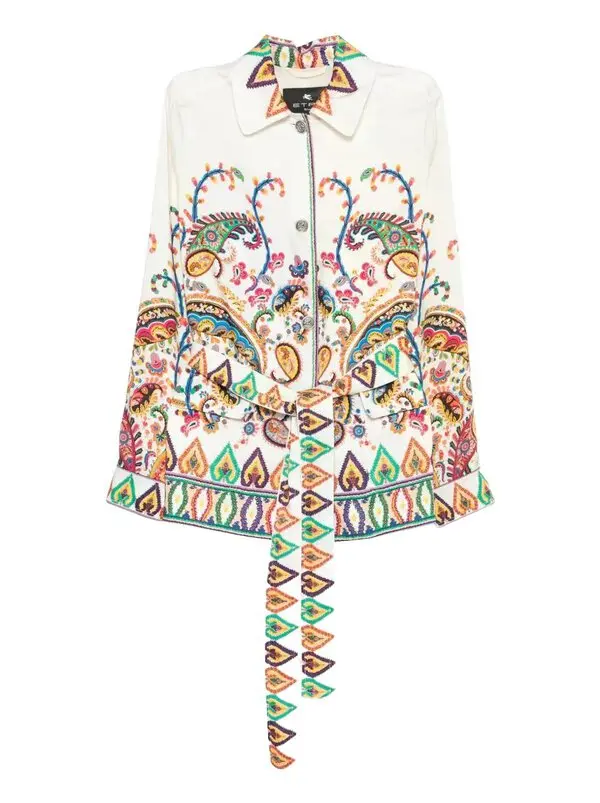 Etro Paisley-print Belted Jacket - Neutrals