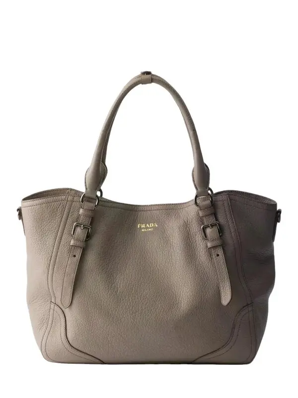 Prada Large Leather Tote Bag - Grey