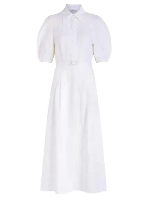 Gabriela Hearst Maude Puff-sleeve Belted Dress - White