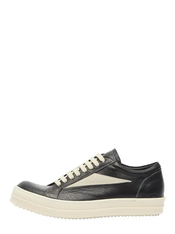 Rick Owens Crinkle Leather Vintage Sneakers - Black/milk/milk