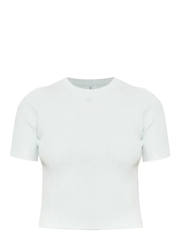 COURREGES Ribbed Fitted Crop Top - Light Blue