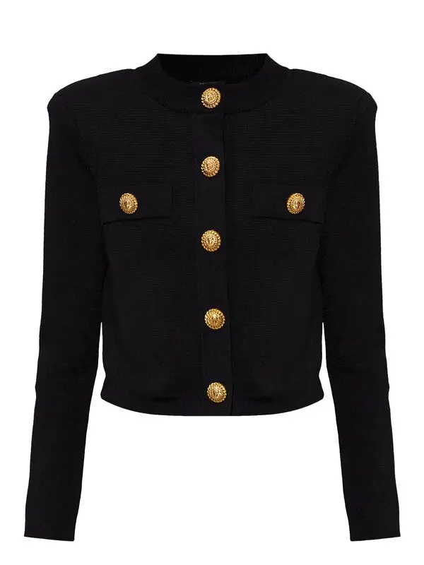 Balmain Shoulder Pad Cardigan - Black