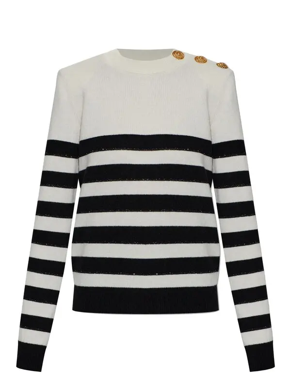 Balmain Striped Sequined Sweater - Black