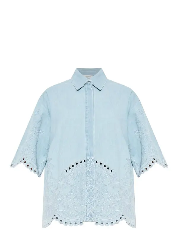 Zimmermann Denim Shirt With Openwork Trim - Blue