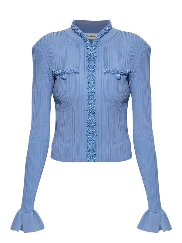 SELF-PORTRAIT Cardigan With Decorative Beads - Blue