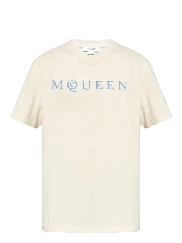 Alexander McQueen T-shirt With A Velvet-finish Logo - Cream