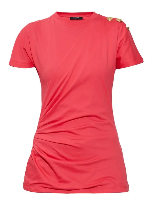Balmain T-shirt With Decorative Draping - Pink