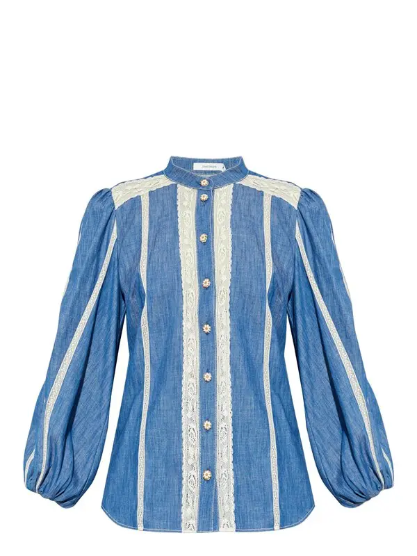 Zimmermann Lace-trimmed Denim Shirt - Blue