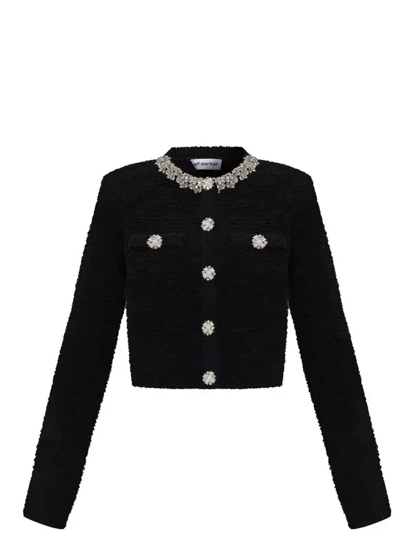 SELF-PORTRAIT Cardigan With Crystal Embellishments - Black