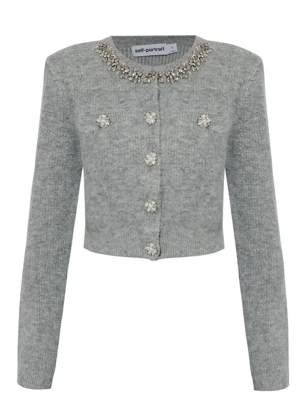 SELF-PORTRAIT Cardigan With Crystal Embellishments - Grey
