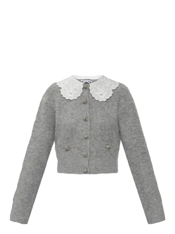 SELF-PORTRAIT Cardigan With Detachable Collar - Grey