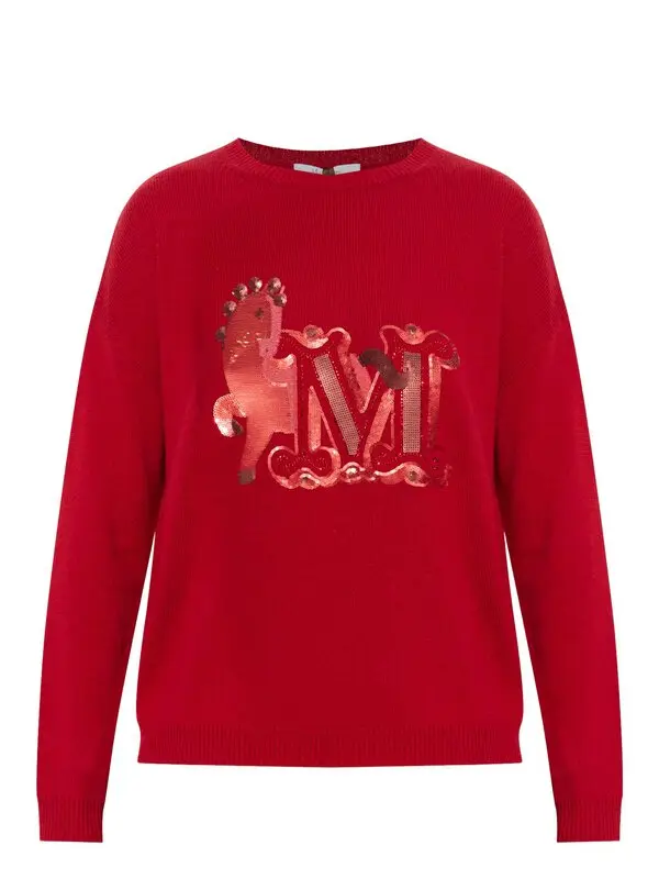 Max Mara Terra Sequin Applique Sweater - Red